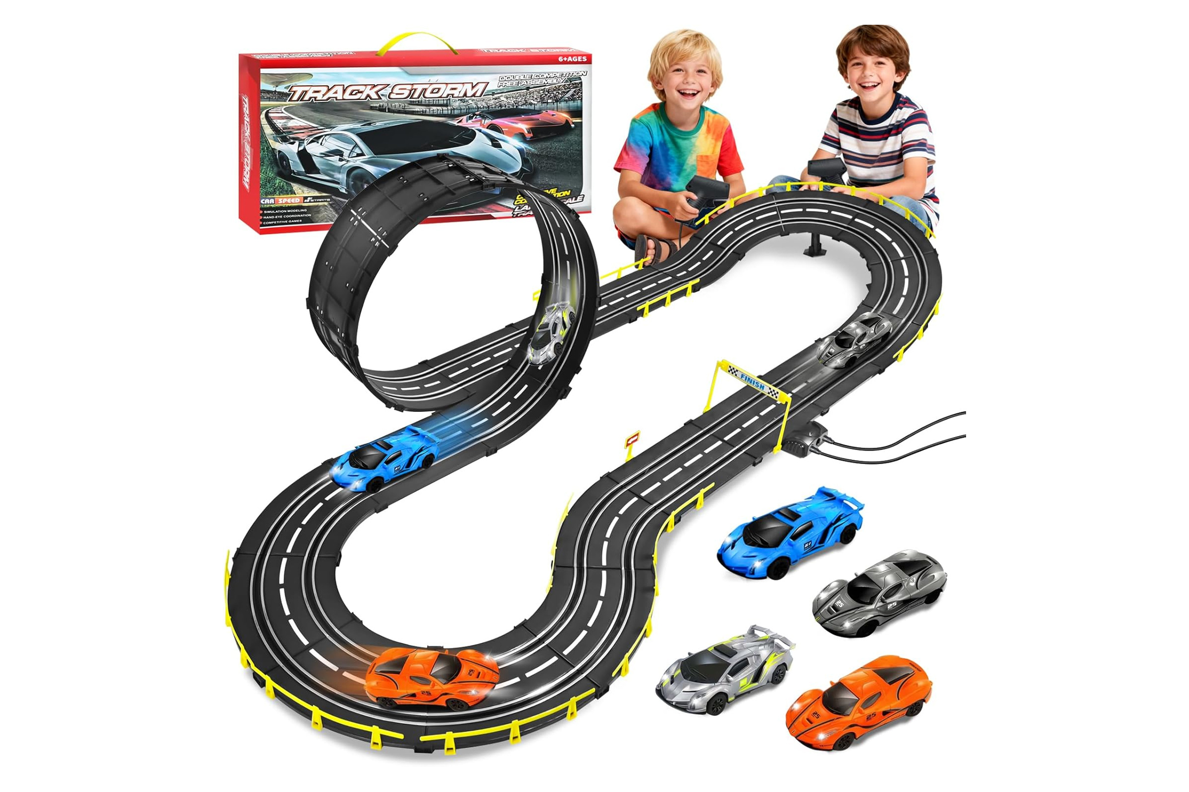Electric Race Track Slot Car Set 4.36m 4 Cars Dual Controllers ...