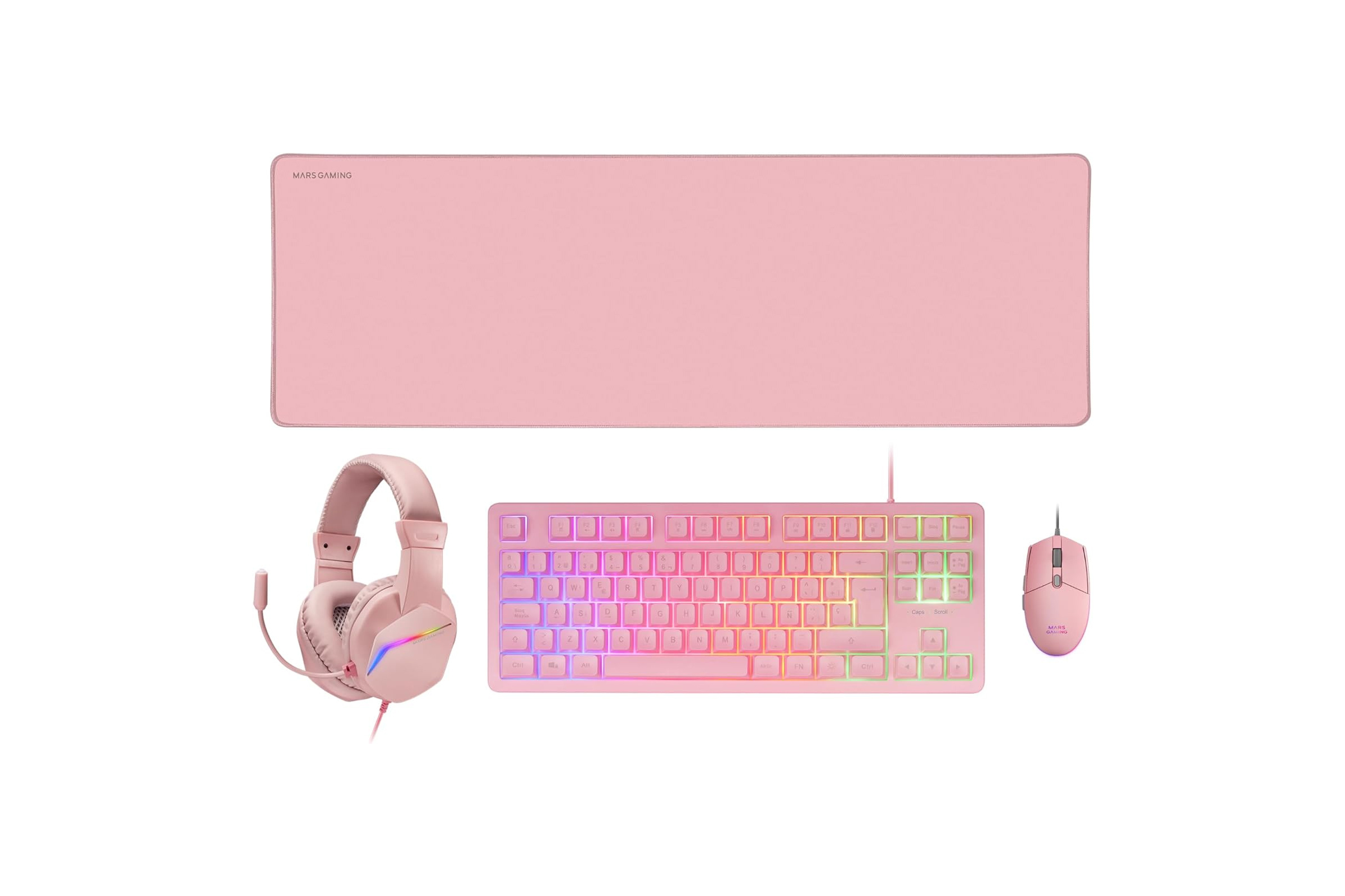 Mars Gaming 4-in-1 Combo Pink RGB Keyboard French AZERTY Layout Mouse ...